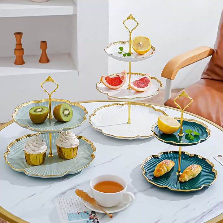 จานเซรามิค ชั้นวางขนม ผลไม้ 2 ชั้น / 3 ชั้น (MH_122)ตกแต่งวางขนม ผลไม้ ...