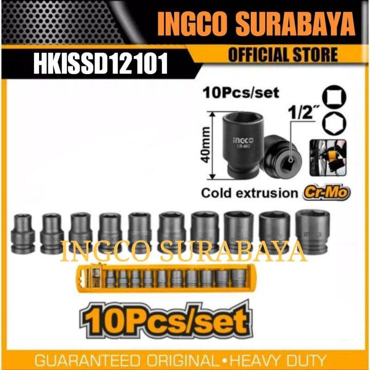 INGCO HKISSD12101 IMPACT SOCKET SET 1/2" 10PCS PAKET KUNCI MATA SOK SOKET SHOCK INCH | Lazada ...