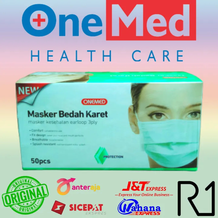 masker medis onemed karet earloop 3ply isi 50pcs per box | Lazada Indonesia