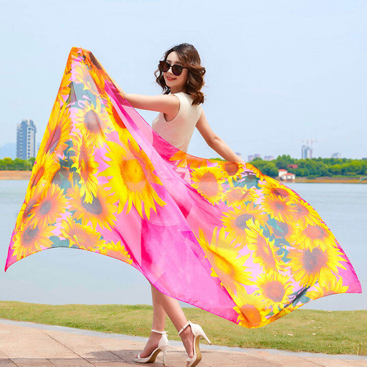 Women's Silk Scarf Summer Seaside Thin Extra Large Size Beach Towel Sun ...