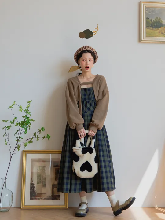 Meng Guo เสื้อสเวตเตอร์ไหมพรมตัวสั้นมีสายรัดติดกระดุมสำหรับฤดูใบไม้ร่วง ...