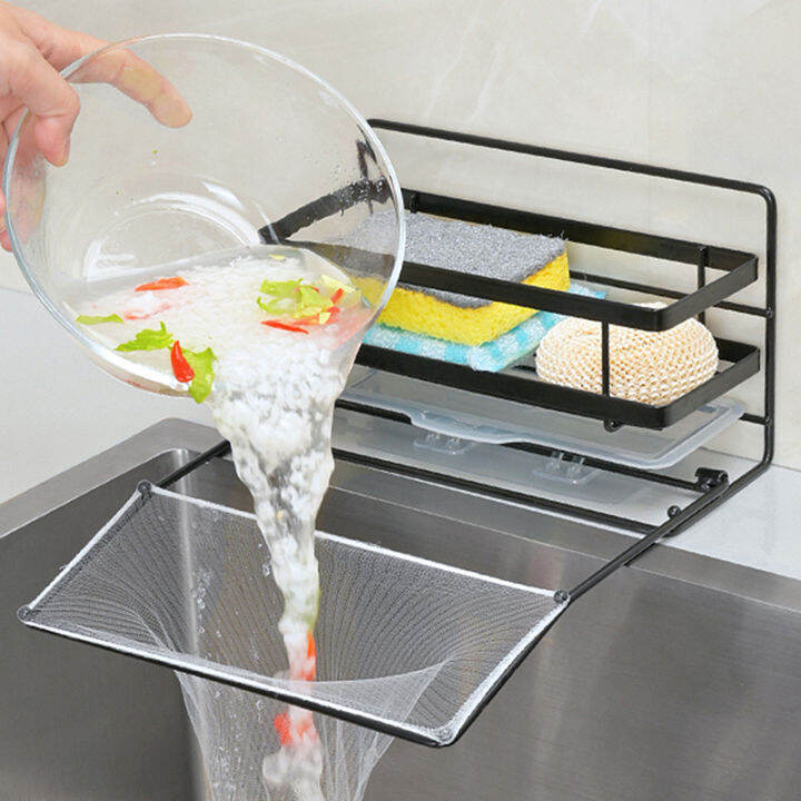 Kitchen Sink Filter Net Draining Storage Rack Folding Rag Wall Mount ...