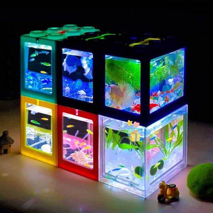 Betta fish tank mini aquarium lego block with usb light | Lazada