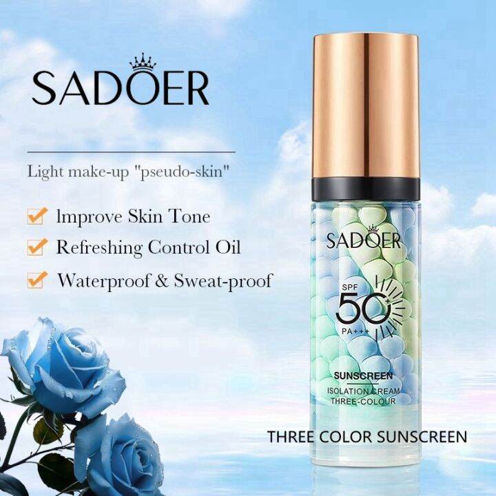 SADOER Three Color Sunscreen SPF 50 PA+++/Sunblock/ losion tabir surya anti-UV yang menyegarkan ...