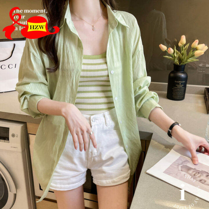HZW 2023เสื้อเชิ้ตกันแดดแขนยาวสำหรับผู้หญิง,สีขาวเสื้อเชิ้ตแบบแยกด้านหลังสำหรับฤดูร้อนใหม่ ...