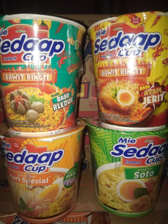 mie sedap cup kuah 1cup, rasa soto, ayam jerit, baso bleduk, kari ...