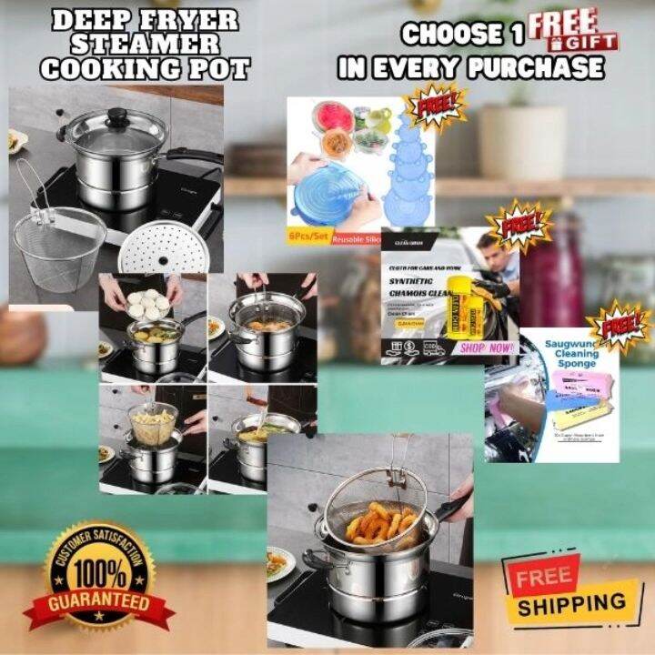 Original Steam and Frying Cooking Pot Steamer Pan Stainless Steel Fries ...