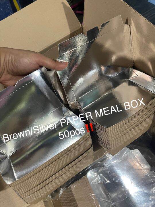 50pcs‼️SPAGHETTI BOX/PANCIT BOX/PAPER MEAL BOX/BROWN SILVER BOX | Lazada PH