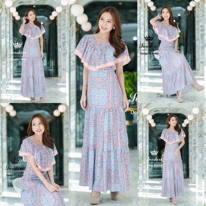 💙พร้อมส่ง💙ป้าย Lady Sunshine💕เดรสยาว เดรสเจ้าหญิงแสนสวย แขนระบาย อลัง