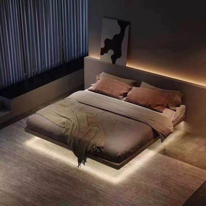 Silent Wind Suspended Bed Cream Wind Bed Frame Double Bed with Lights ...