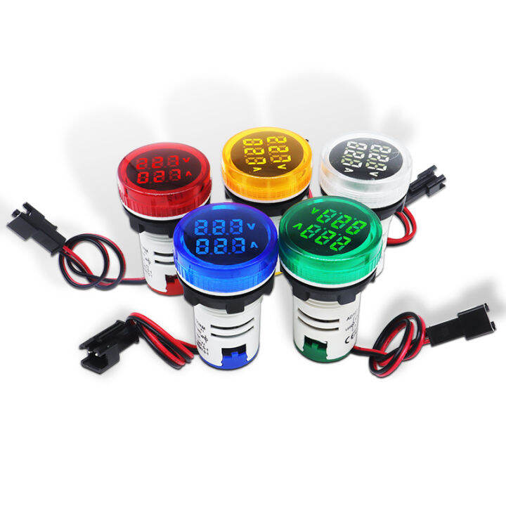 Round 22mm Mini LED Dual Voltage Ampere Meter AC50~500V 0~100A ...