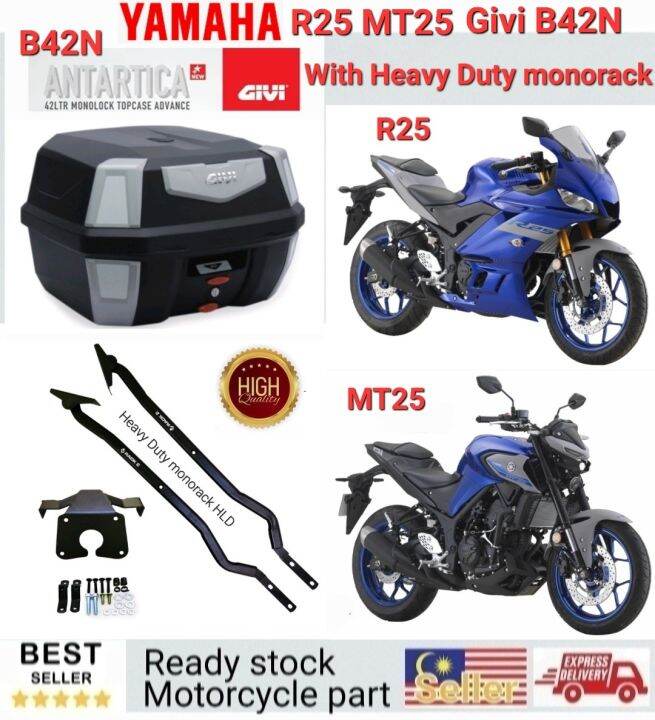Yamaha R25 MT25 Heavy Duty monorack HLD with B42N Antartica Givi box ...