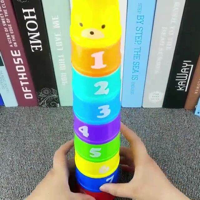OLA 9Pcs Rainbow Baby Toys Stacking Cups Towers With Numbers And ...
