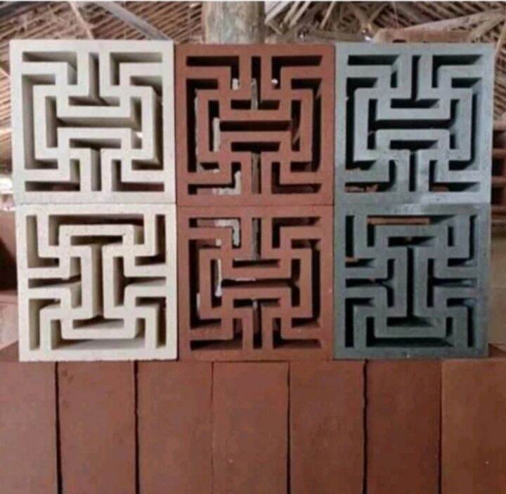 Roster beton minimalis varian motif warna abu putih merah lubang angin ...