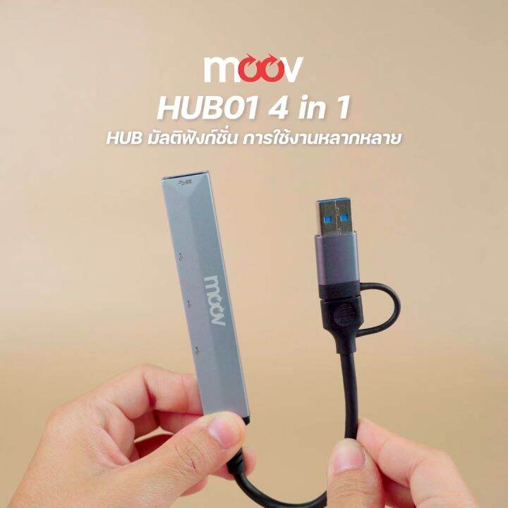 [มีของพร้อมส่ง] Moov HUB01 2 in 1 USB & Type C ฮับ 4 พอร์ต ตัวเพิ่มช่อง สำหรับ PC Laptop (Type C ...