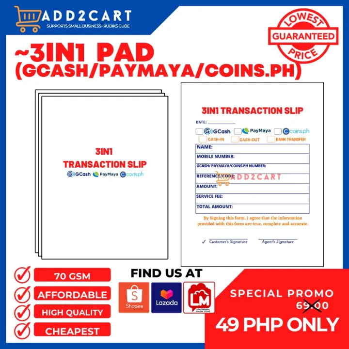 3in1 PAD, GCASH PAD, BILLS PAYMENT PAD 100PAGES | Lazada PH