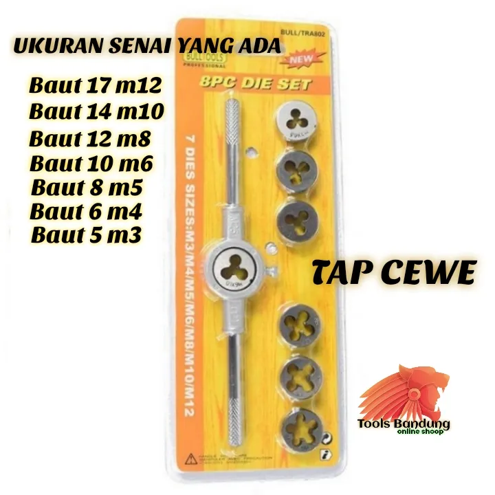 TAP DIE SNAI SENAI M3-M12 HAND TAP CEWE SET 8 PCS GAGANG HANDLE KUNCI ATAU ALAT PEMBUAT DRAT ...