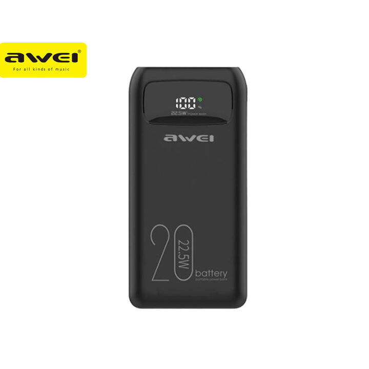Awei P169K 20000mAh Powerbank 22.5W Fast Charge with Cable LED Display ...