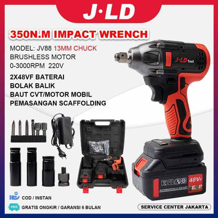 JLD Cordless Impact Wrench 48v 350Nm Fullset, Pembuka Baut Roda Motor JV88 | Lazada Indonesia