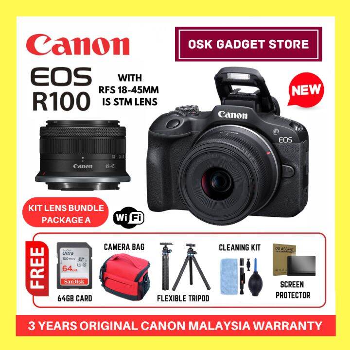 Canon EOS R100 Mirrorless Camera | Body And Kit Lens Package | 3 Years ...
