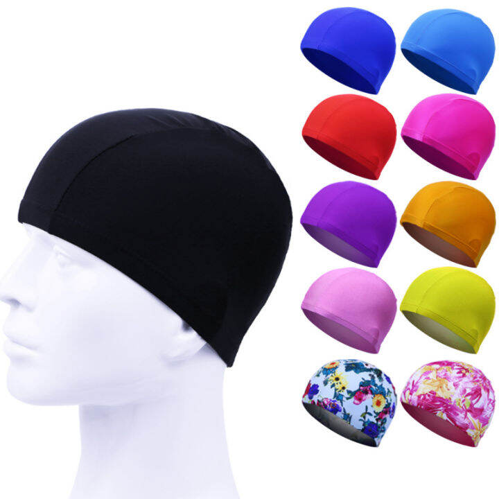 Ready stock free size swimming caps for men women elastic nylon ear ...