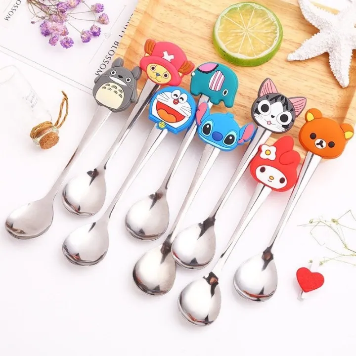 Cute Cartoons Character Stainless Steel Spoon Soft Plastic Spoon Handle ...