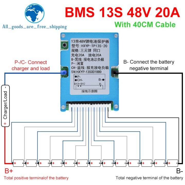 TZT BMS 13S 48V 20A Lmo Ternary Li-ion Lithium 18650 Battery Charge Protection Board With Heat ...
