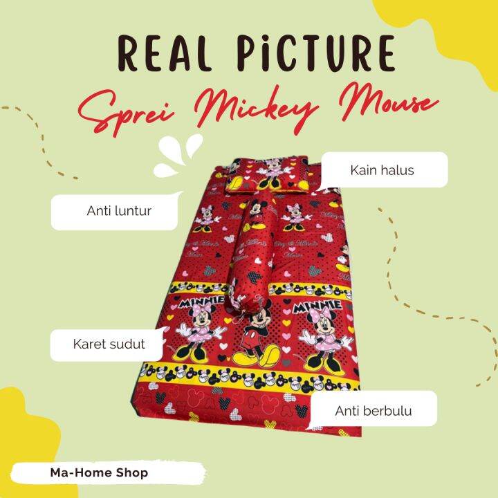 Sprei Single Ukuran 90x200 Mickey Mouse Karet Sudut / Seprai Kartun ...