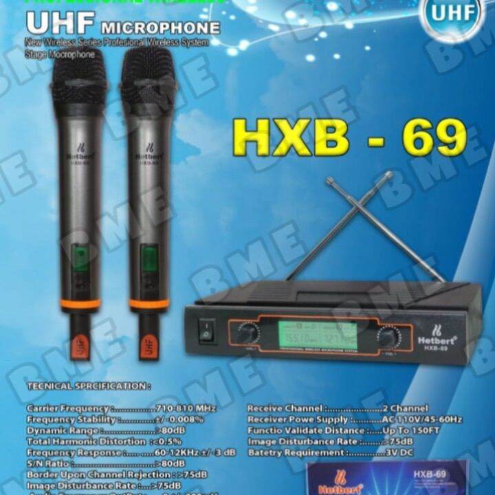 Mic Wireless UHF Hetbert HXB-69 Microphone Genggam 2 Buah | Lazada ...