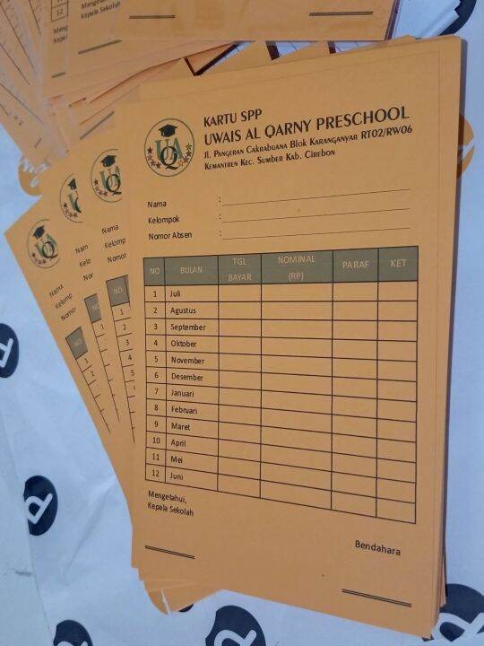 kartu iuran spp sekolah kartu iuran bulanan sekolah custom | Lazada ...