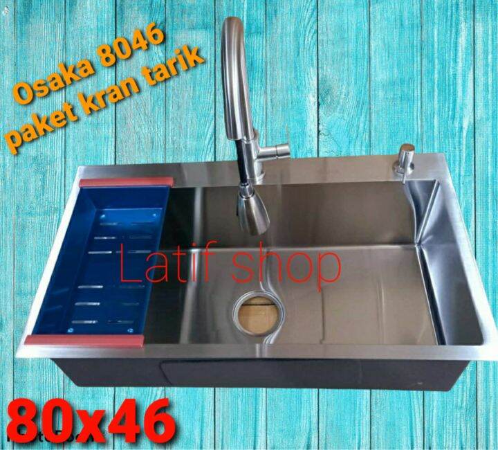 Kitchen sink 1 lubang besar 8046 paket komplit kran tarik stainless ...