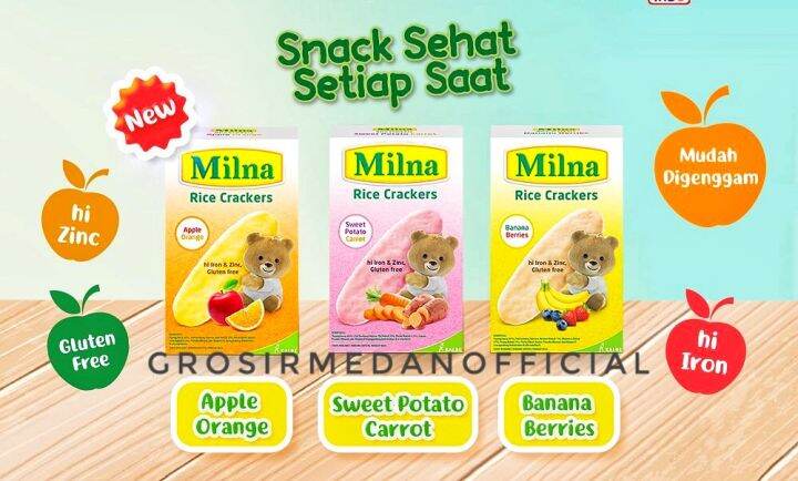 MILNA RICE CRACKERS - CEMILAN BAYI ENAK DARI BERAS DAN BUAH | Lazada ...