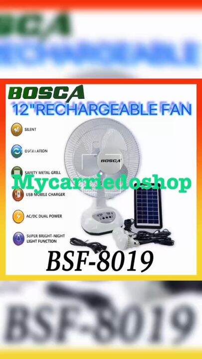 BOSCA 12" AC/DC Solar Recahrgeable Fan DESK Fan Box Fan With LED Light ...