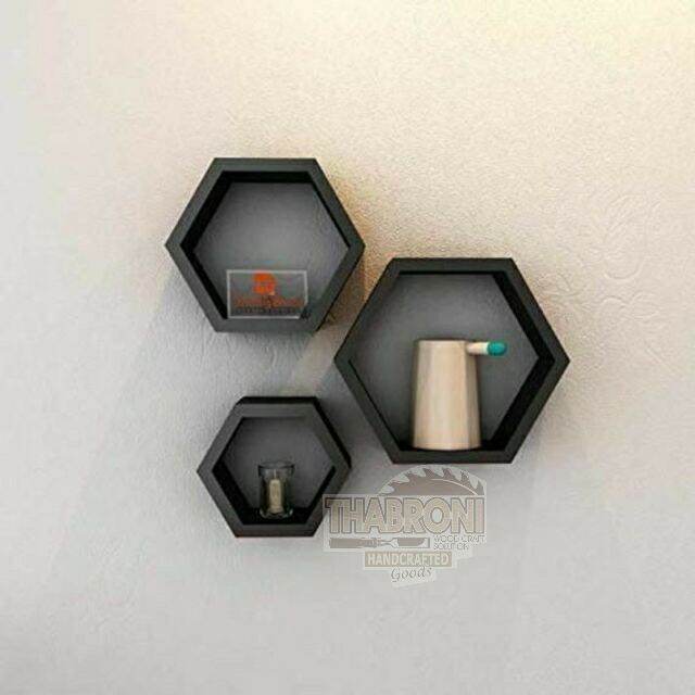 Promo Rak Hexagonal Set Hiasan Dinding Kayu Rak Sudut Kayu Heksagonal