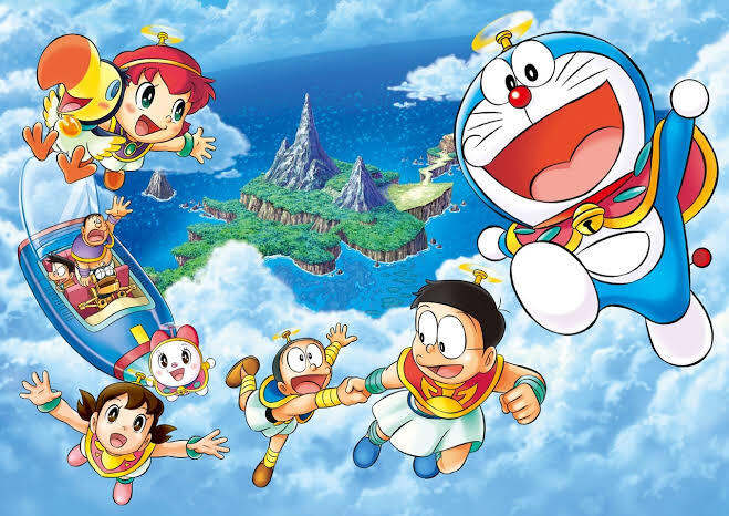 poster cetak doraemon di atas awan, lukisan cetak doraemon, hiasan ...