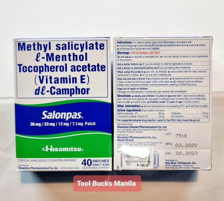 Salonpas 40 patches 6.5cm x 4.2cm | Lazada PH