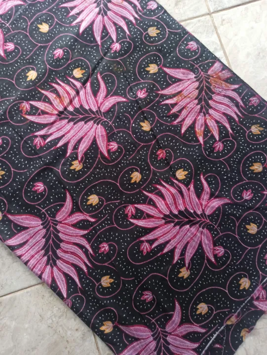 rd kain batik motif daun ulir pink hitam bahan baju batik modern batik ...