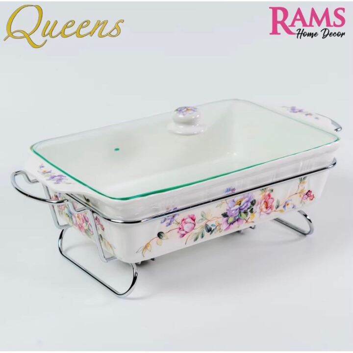 HOT🔥QUEENS /4.5L PREMIUM PORCELAIN CHAFING DISH WITH METAL RACK-GOLDEN ...