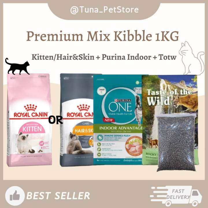 PREMIUM Mix Kibble 1KG TOTW Royal Canin Hair & Skin Purina One Indoor ...