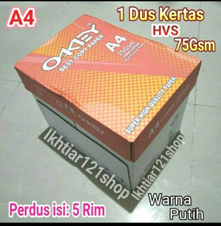 1 Dus Kertas HVS Putih A4 75 Gsm isi 5 rim Copy paper/Kiky/Okey ...