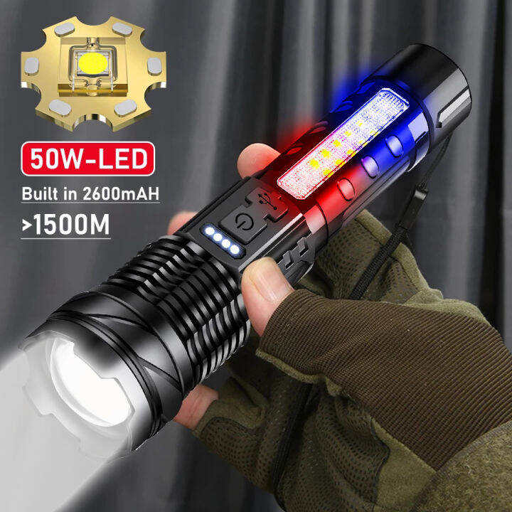 50W Flashlight Rechargeable torch light powerful japan original flash ...
