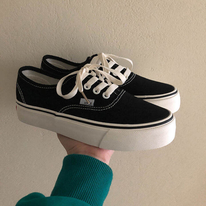 Linjiu San รองเท้าผ้าใบสีดำพื้นหนาแมทช์ลุคง่ายสำหรับผู้หญิงสนีกเกอร์แบบ ...