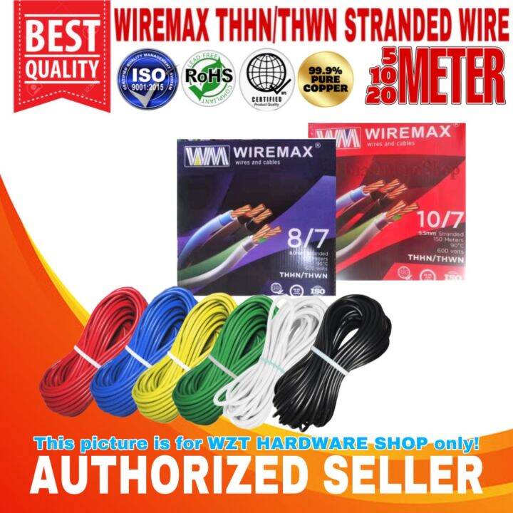 WIREMAX 99.9% PURE COPPER THHN/THWN STRANDED WIRE 10/7 5.5mm - 8/7 8.0mm (5m/10m/20m) | Lazada PH