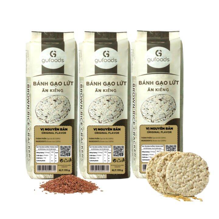 Bánh gạo lứt ăn kiêng GUfoods (510g/300g/170g/75g) - Các vị Yến mạch, Nguyên bản, Huyền mễ, Hạt ...