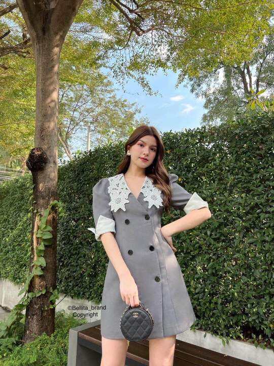 💎พร้อมส่ง💎Bellita 💎 เดรสสูทสีเทา | Lazada.co.th