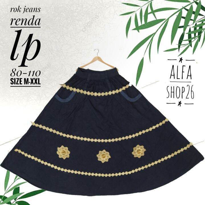 ROK JEANS PANJANG WANITA MOTIF RENDA | Lazada Indonesia