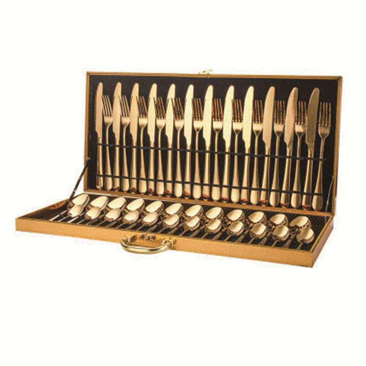 12/16/24 /36/48Piece Cutlery Set Gold Gift Box With Stainless Knife ...