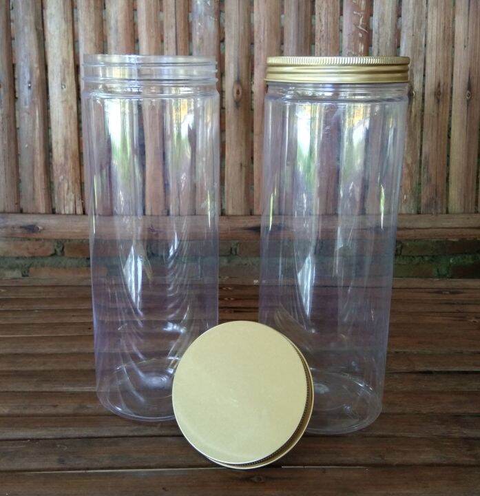 Toples polos plastik 1500ml Jar bening tutup aluminium gold wadah snack ...