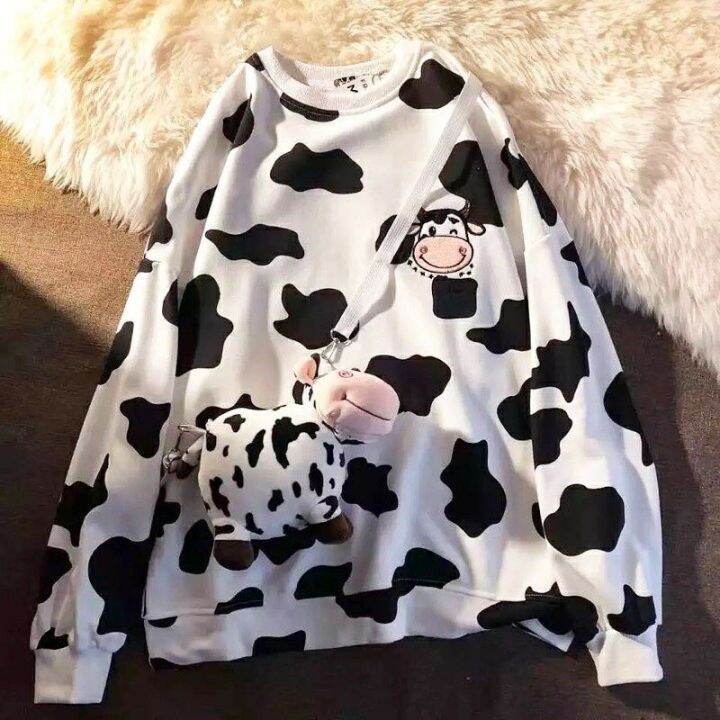 SWEATER FLEECE MOTIF SAPI HITAM PUTIH | Lazada Indonesia