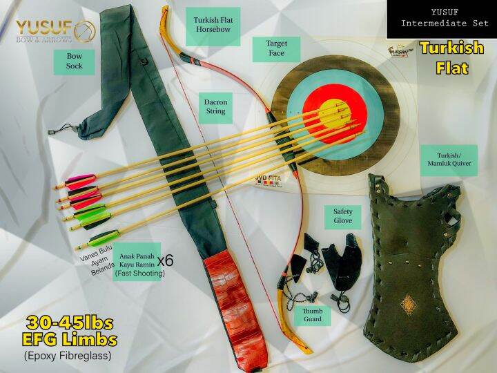 YUSUF Premium Turkish Flat Horsebow Intermediate Archery Set Adult ...